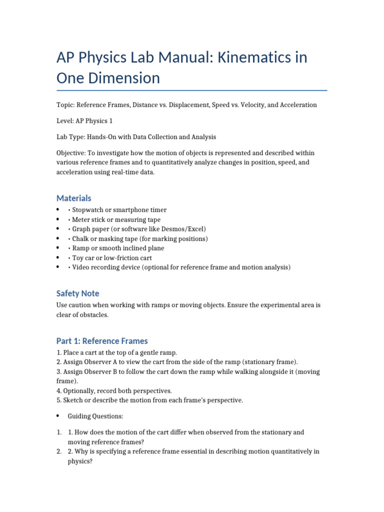 AP Physics Kinematics Lab | PDF | Velocity | Acceleration