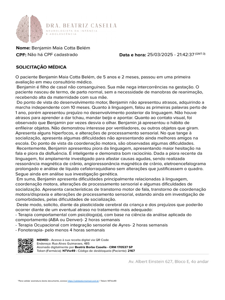Avaliação e Tratamento de Benjamin Cotta | PDF | Neuroplasticidade ...