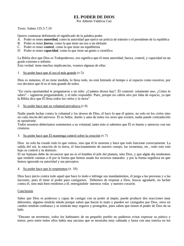 El poder de Dios | PDF | Temor | Dios