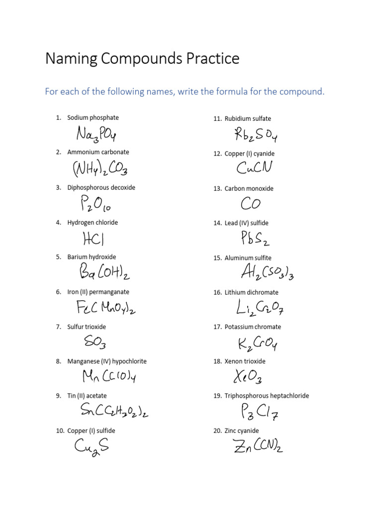 Tetrasulfur Pentoxide Naming Practice | PDF
