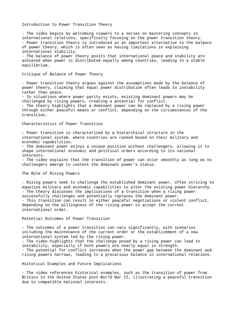 Power Transition Theory | PDF | Hierarchy | Liberal Arts Education