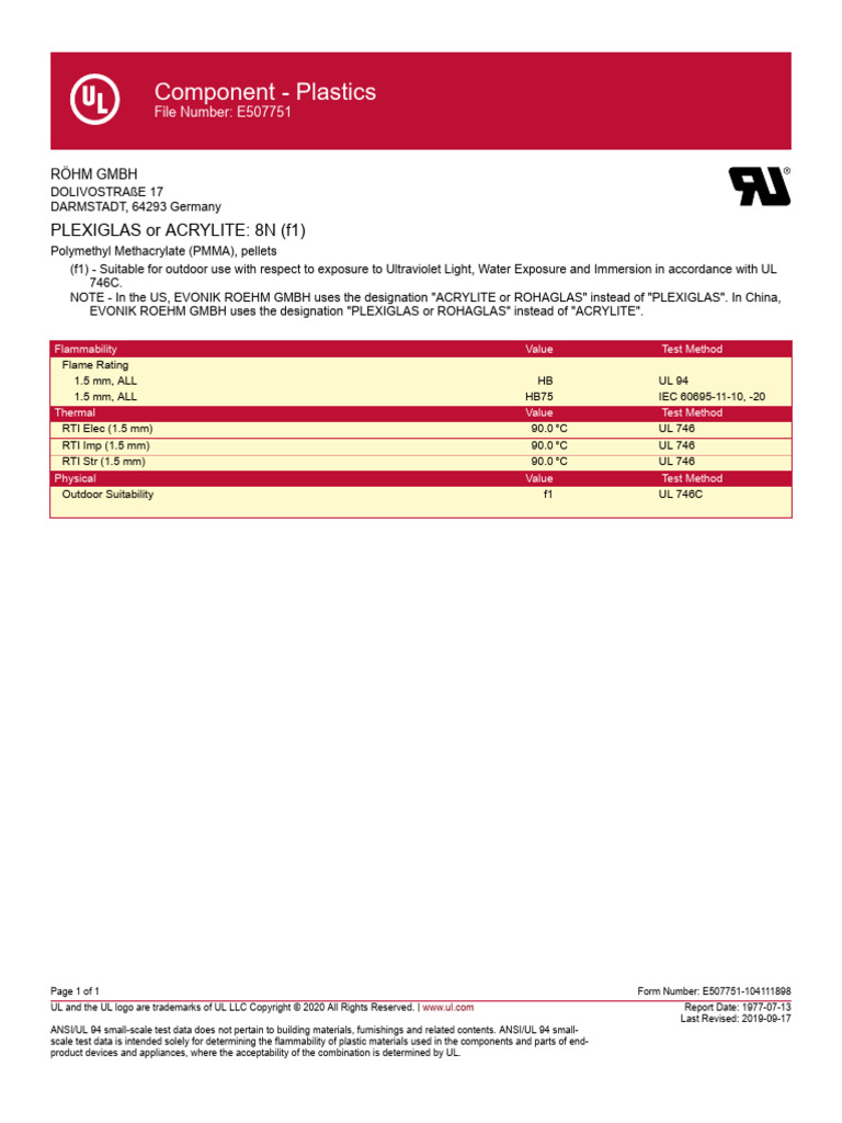 PLEXIGLAS 8N Datasheet Overview | PDF | Poly(Methyl Methacrylate) | Plastic