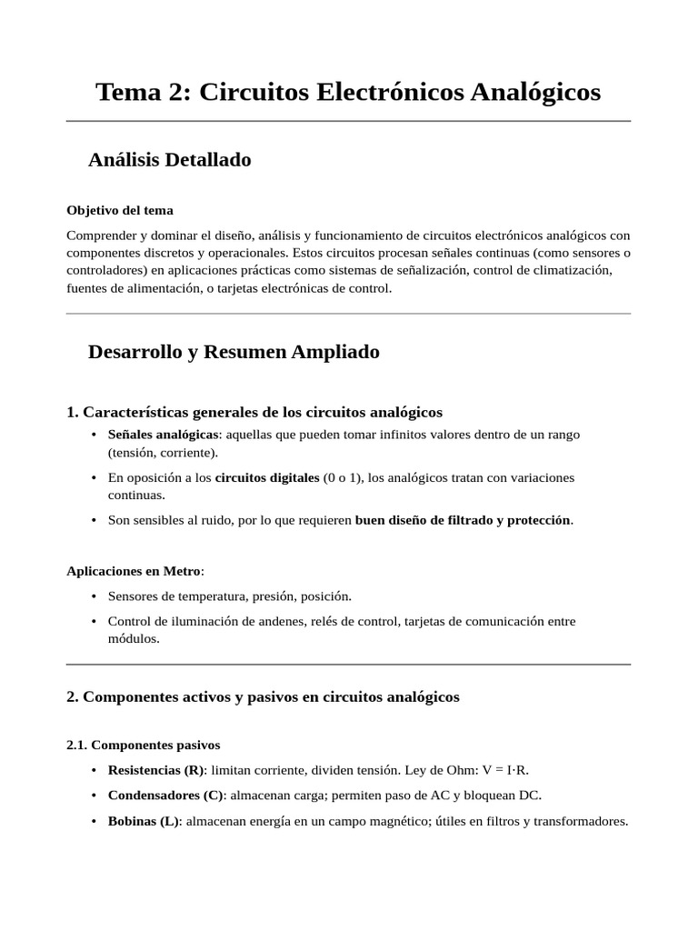 Tema 2 - Circuitos Electrónicos Analógicos | PDF | Amplificador operacional | Red eléctrica