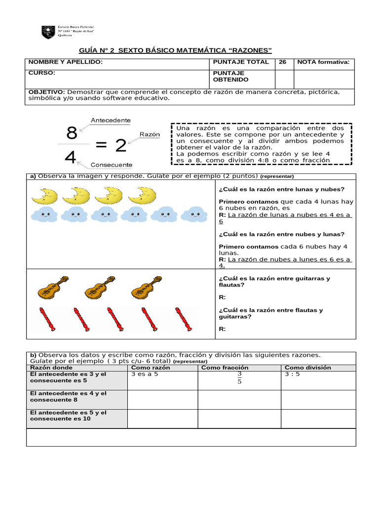 GUIA 2 Razones 6 AÑO | PDF | Matemáticas