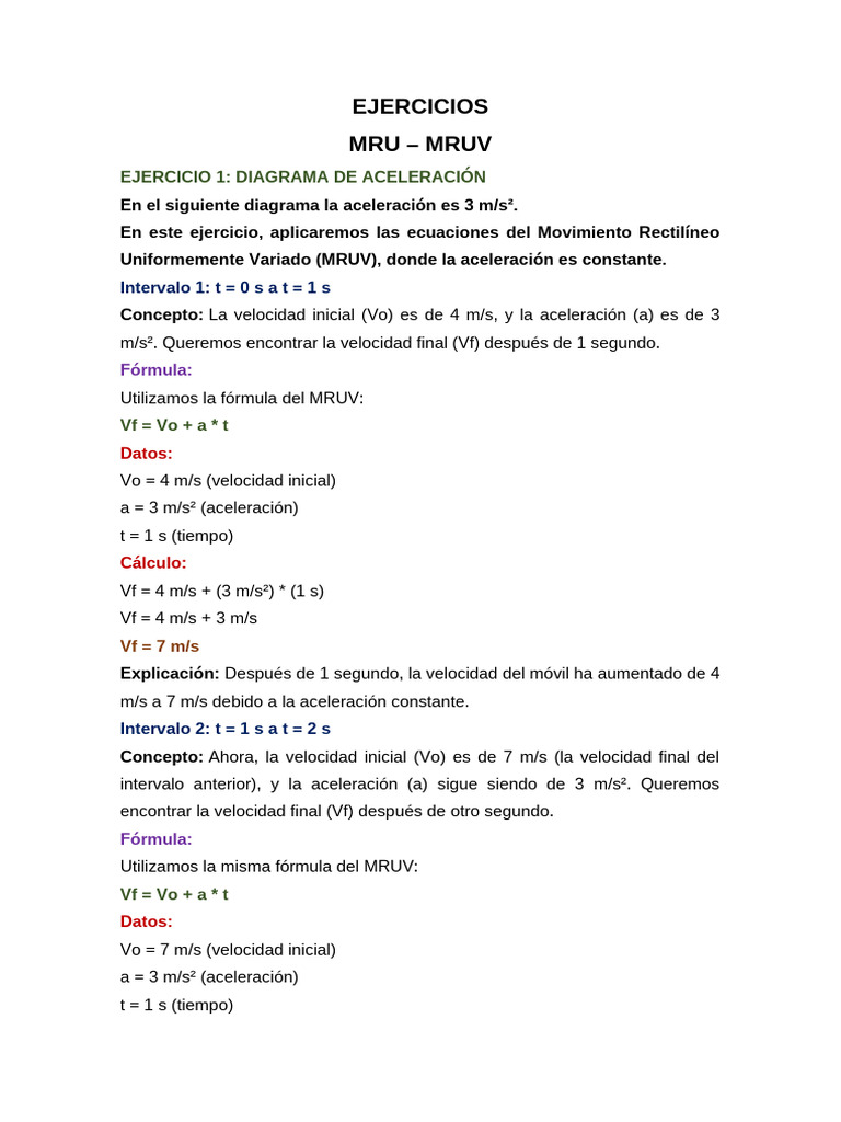 Ejercicios de MRU y MRUV: Cálculos y Resultados | PDF | Aceleración ...