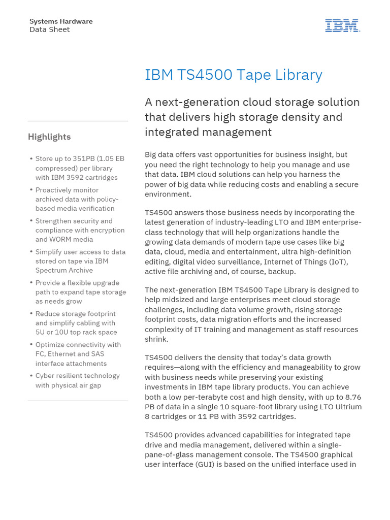 IBM TS4500 Tape Library Overview | PDF | Computer Science | Computer ...