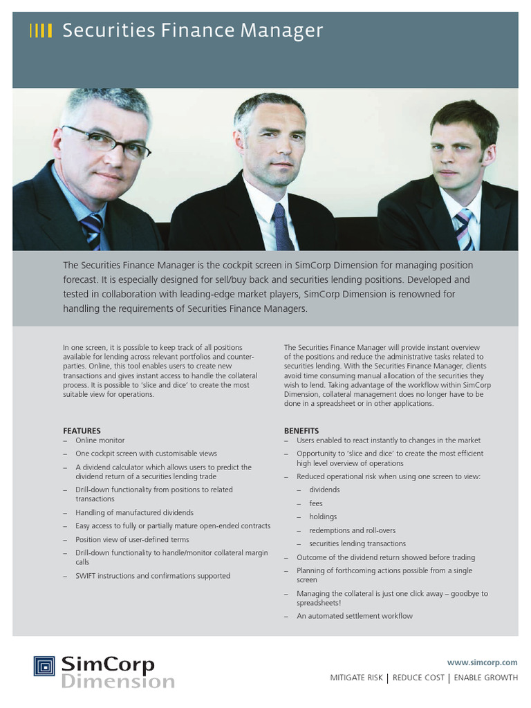 Securities Finance Manager Overview | PDF | Securities Lending ...