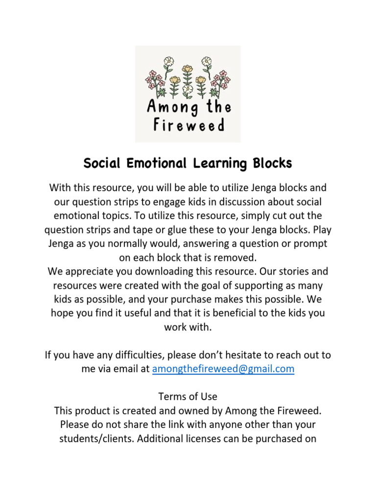 Social Emotional Learning Jenga Game | PDF | Emotions | Anger