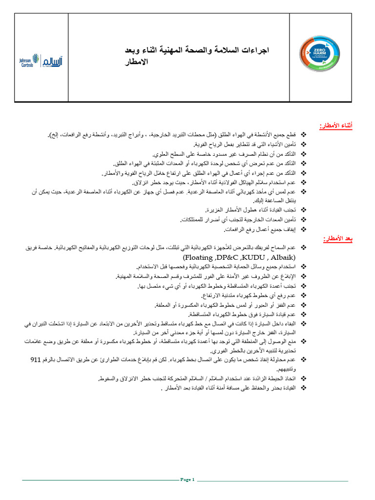 Rain Safety Precautions Arabic | PDF