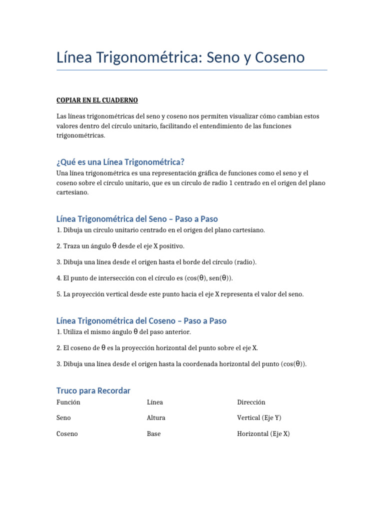 Linea Trigonometrica Seno Coseno | PDF | Funciones trigonométricas | Trigonometría