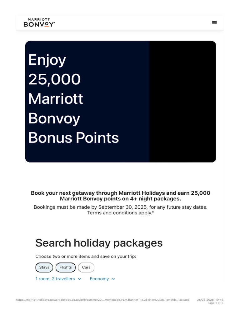Enjoy 25,000 Marriott Bonvoy Bonus Points - Marriott Holidays | PDF ...