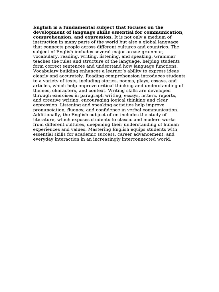 English Is A Fundamental Subject That Focuses On T | PDF