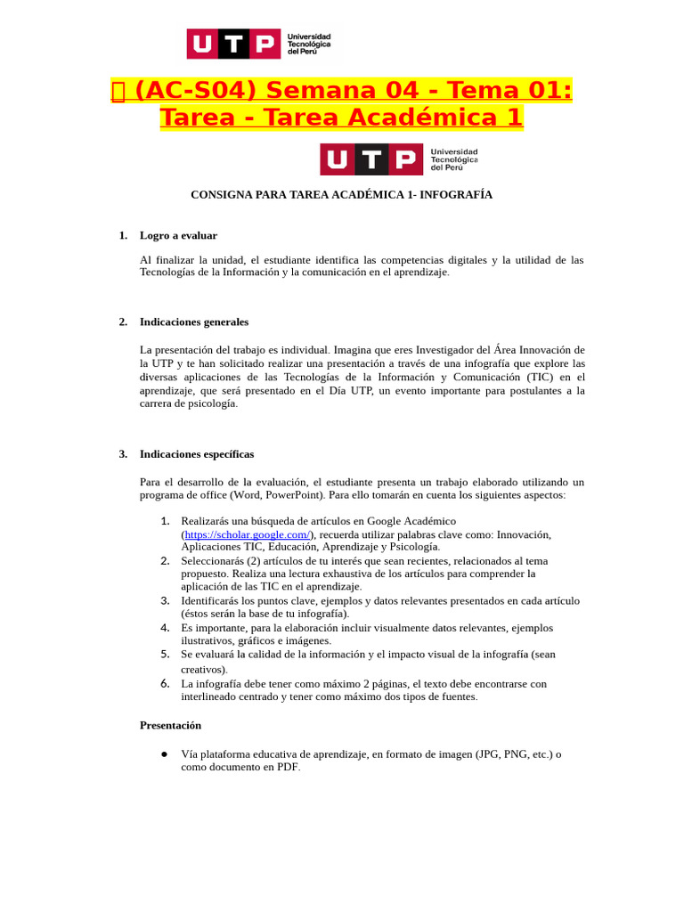 ? (AC-S04) Semana 04 - Tema 01 Tarea - Tarea Académica 1 - TECNOLOGIAS DEL APRENDIZAJE ...