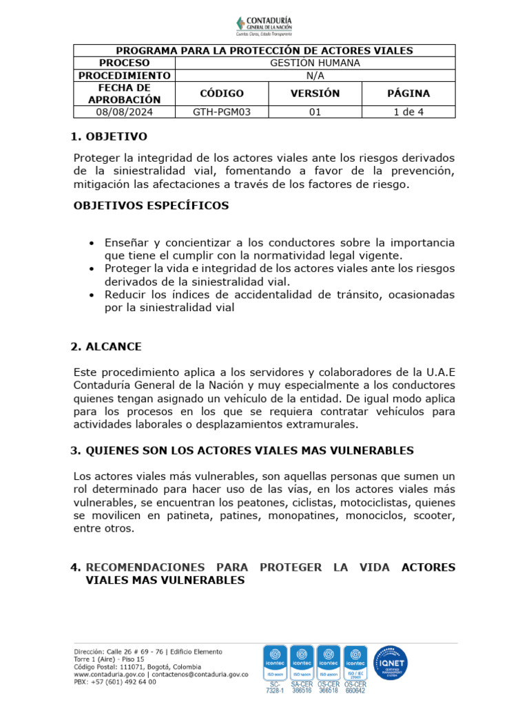 Protección de Actores Viales: Programa y Recomendaciones | PDF