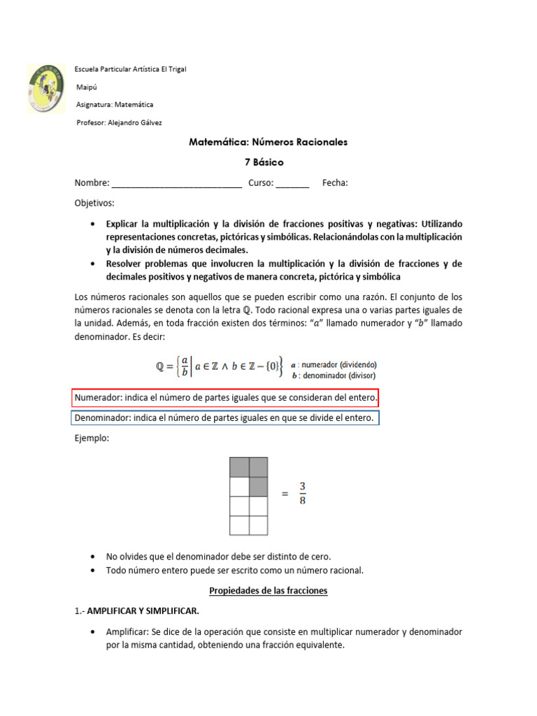 Números Racionales: Multiplicación y División | PDF | Número racional ...