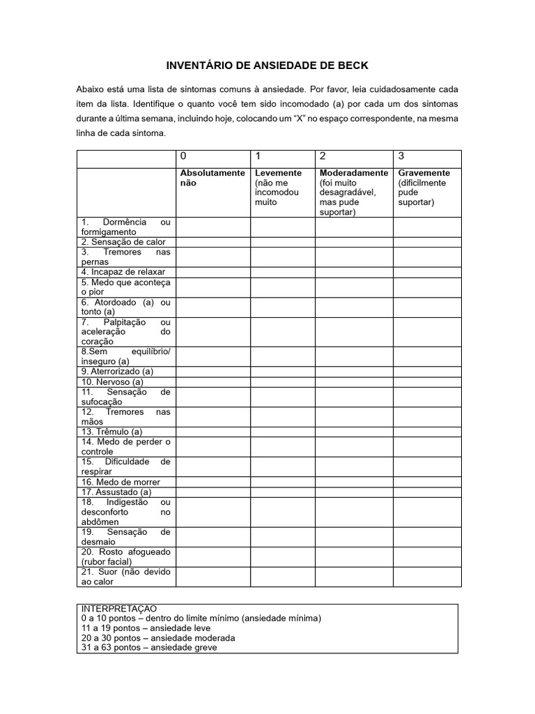 Inventário de Ansiedade de Beck | PDF