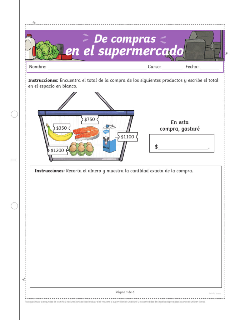 Guia de Trabajo - de Compras en El Supermercado | PDF