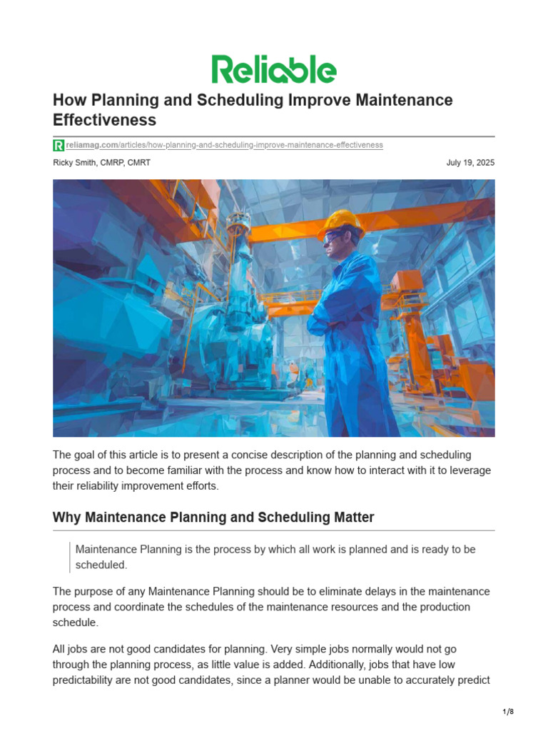 How Maintenance Planning and Scheduling | PDF | Reliability Engineering
