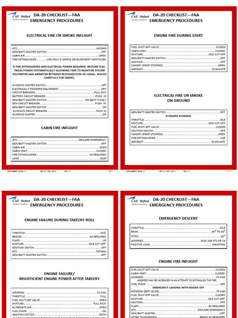 DA-20 Inflight Emergency Procedures Checklist | PDF | Throttle ...