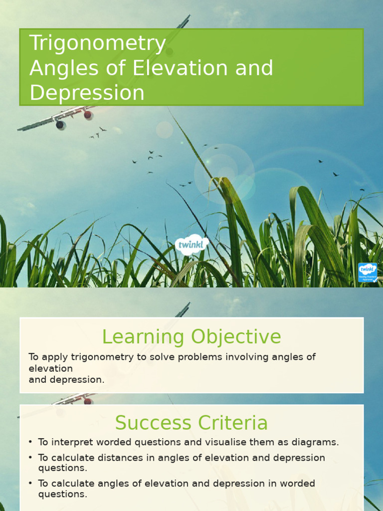 Angles of Elevation and Depression PowerPoint | PDF | Elementary ...