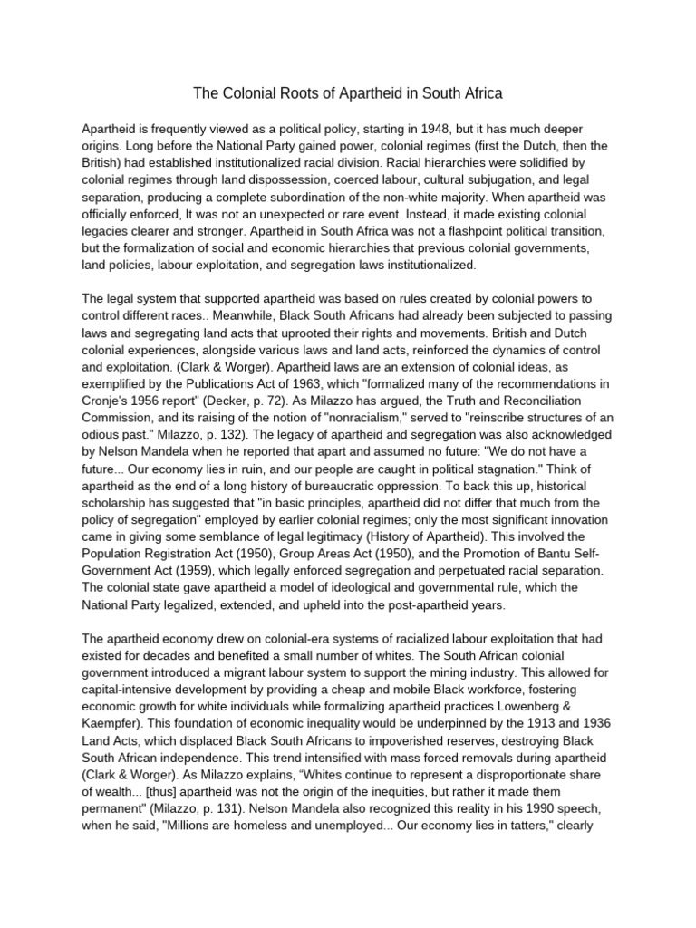 Colonial Origins of Apartheid | PDF | Apartheid | Racial Segregation