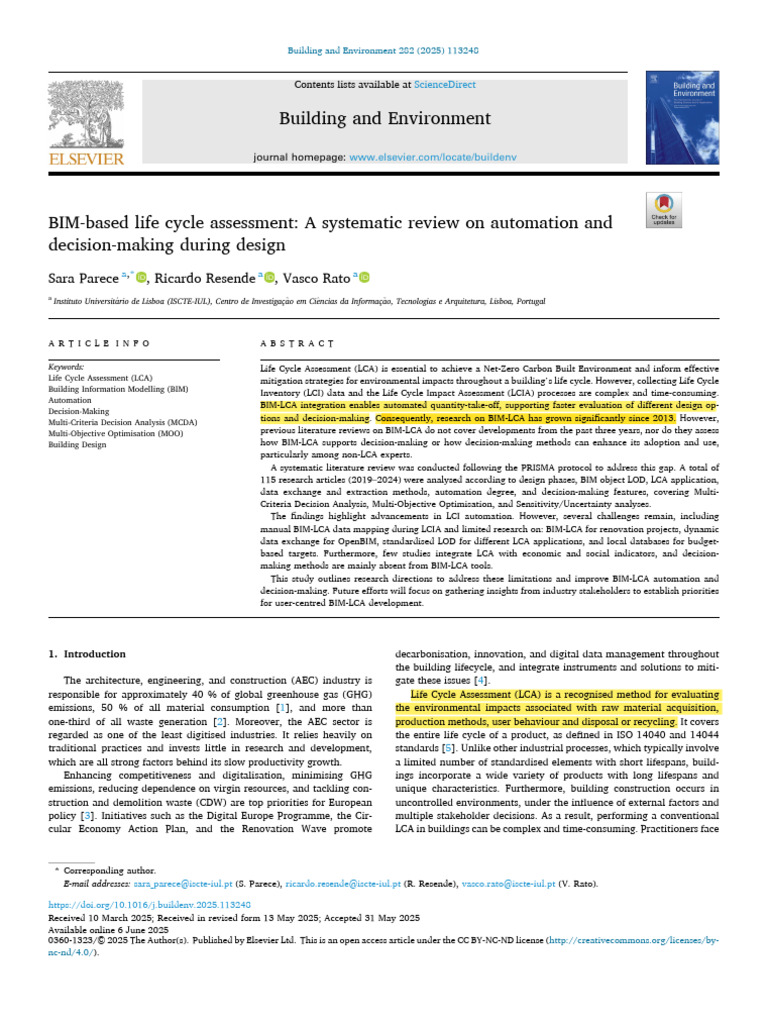 Building and Environment: Sara Parece, Ricardo Resende, Vasco Rato ...