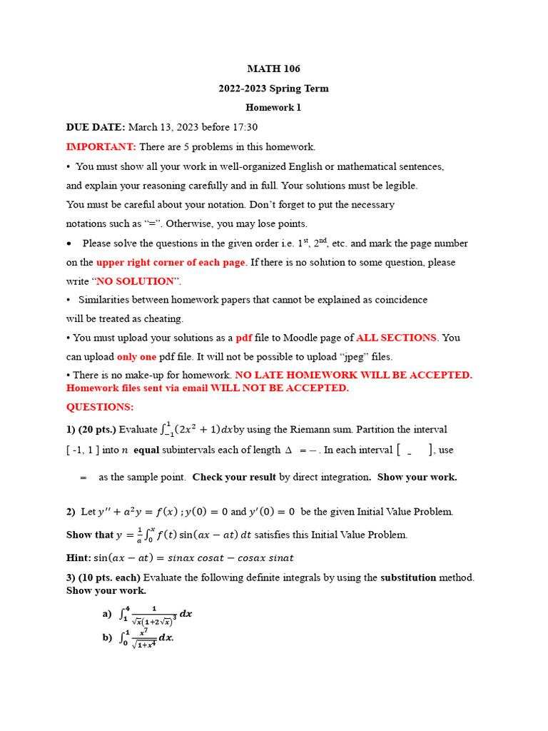 MATH 106 2022-23SpringHMW1 | PDF | Mathematical Analysis | Mathematics
