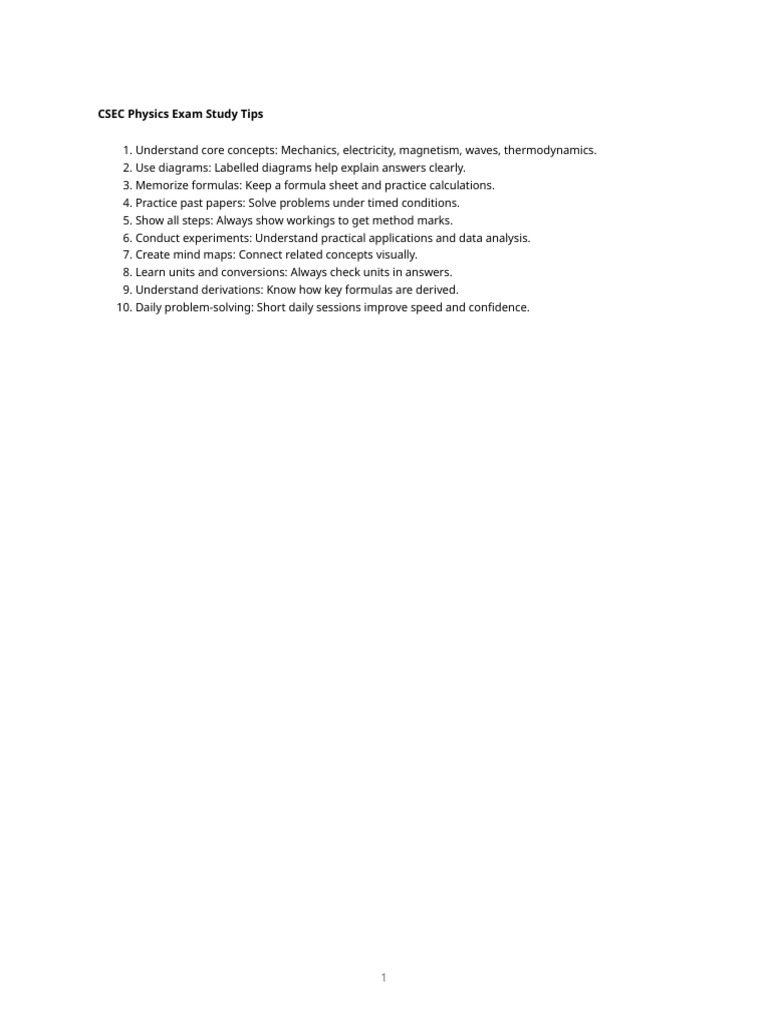 CSEC Physics Exam Study Guide | PDF