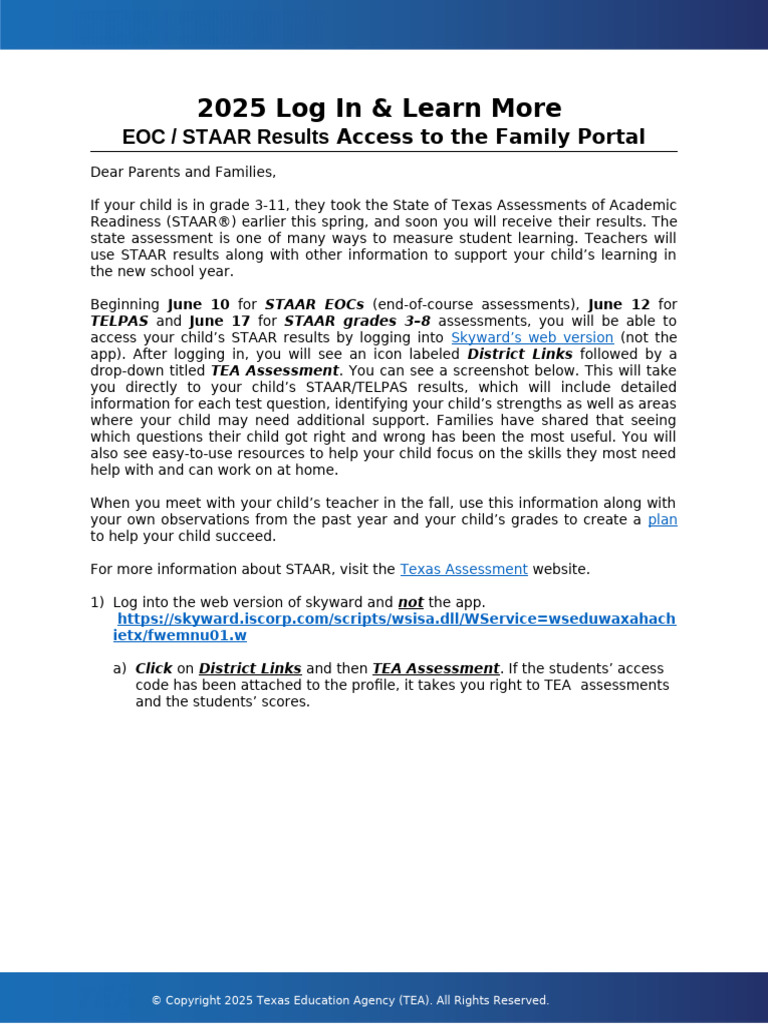 Parent Portal STAAR Access 2025 | PDF
