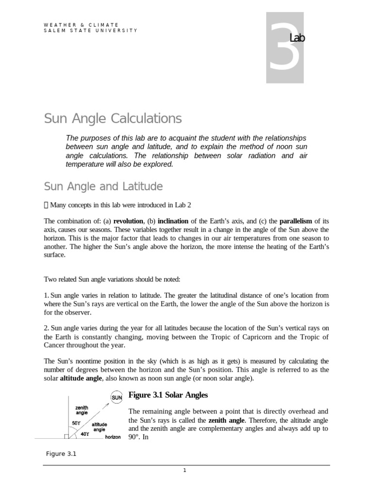 Sun Angle Lab (AutoRecovered) | PDF | Sun | Latitude