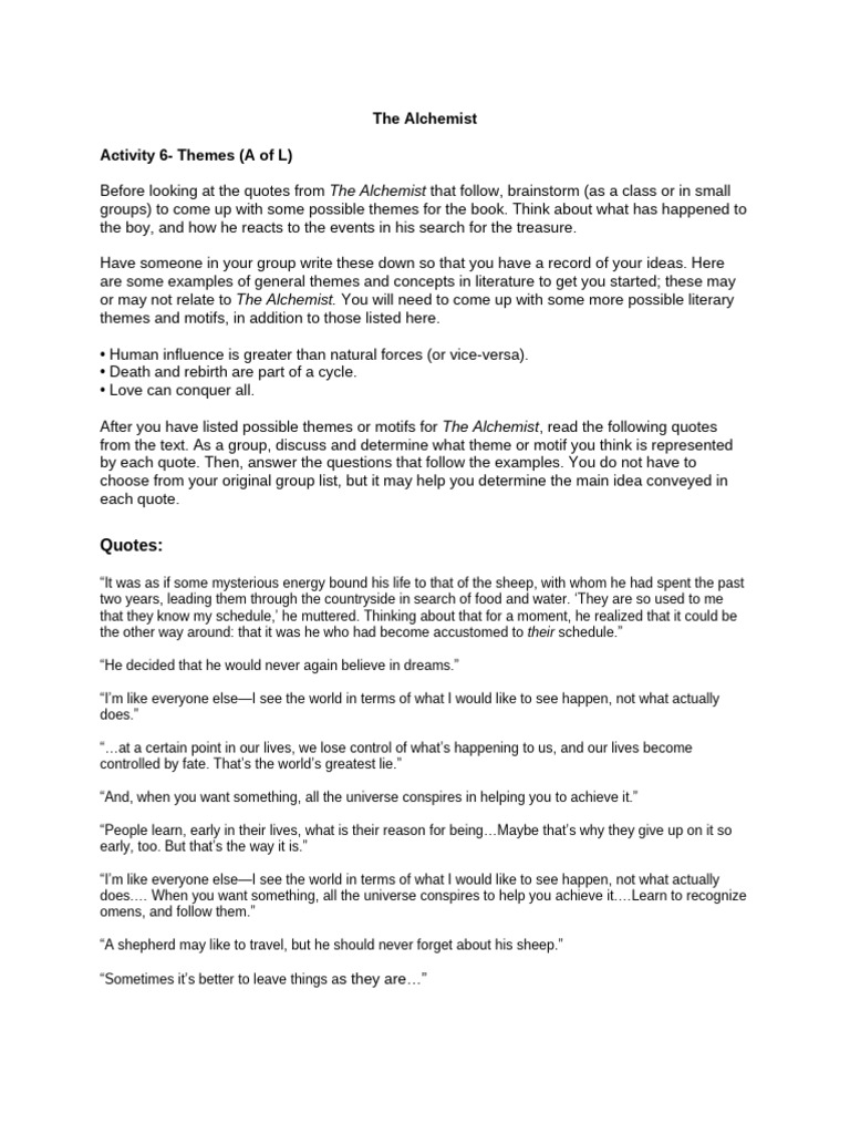 Themes and Motifs in The Alchemist | PDF | Critical Thinking ...