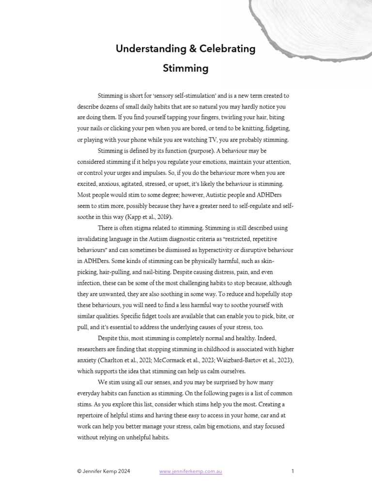 Understanding Stimming: A Guide | PDF | Autism | Psychology