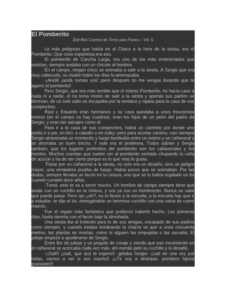 El Pomberito: Cuento de Terror Infantil | PDF