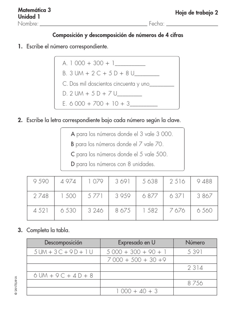 Composicion y Descomposicion de Numeros de 4 Cifras | PDF