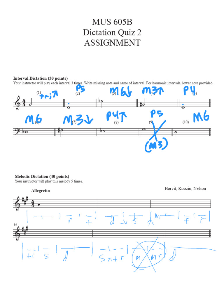 Dictation Quiz 2 Assignment Student | PDF | Music Theory | Elements Of ...