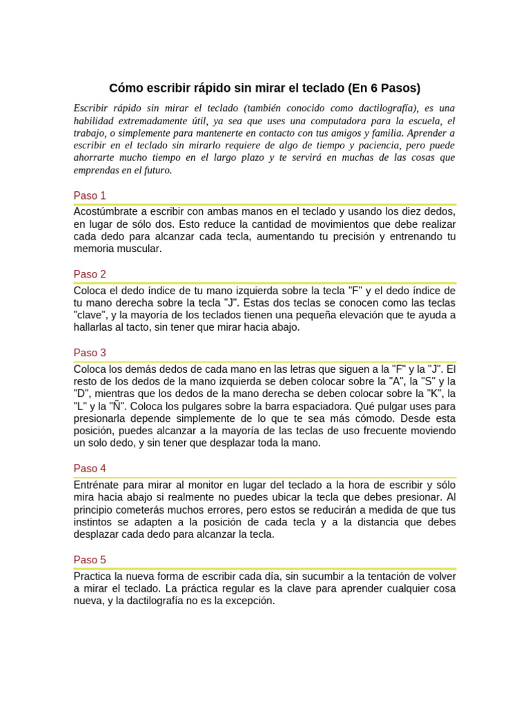 Como Escribir Mas Rapido Sin Mirar El Teclado | PDF | Teclado | Informática