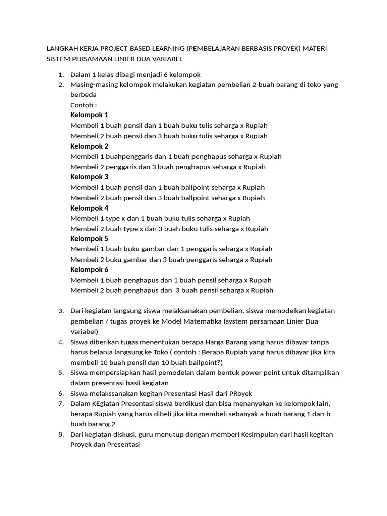 Langkah Kerja Project Based Learning | PDF
