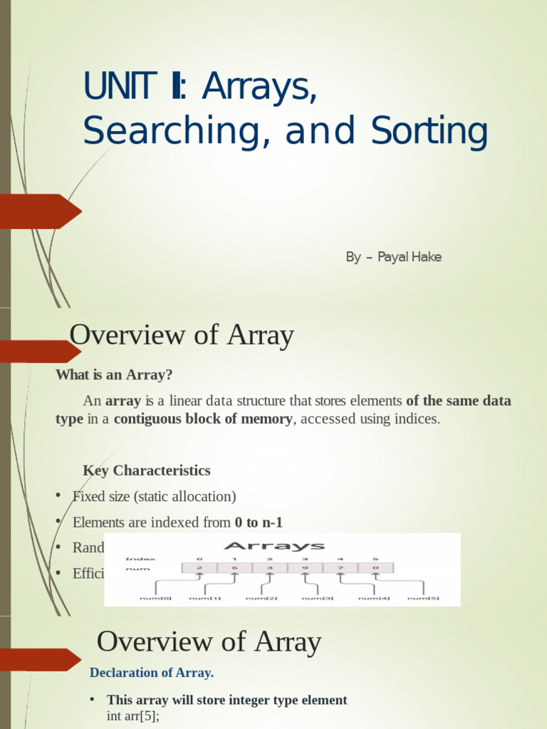 Unit II Data Stuctures Arrays Searching Sorting | PDF | Computer Programming | Algorithms