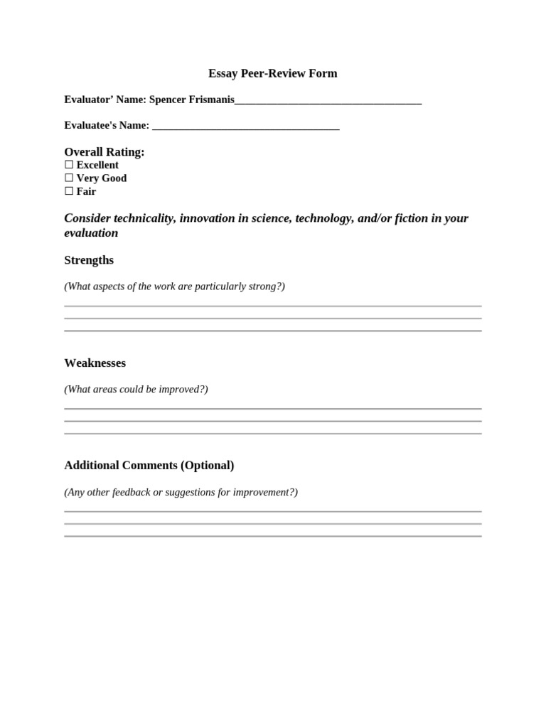Essay+Peer+Review+Form Copybj | PDF