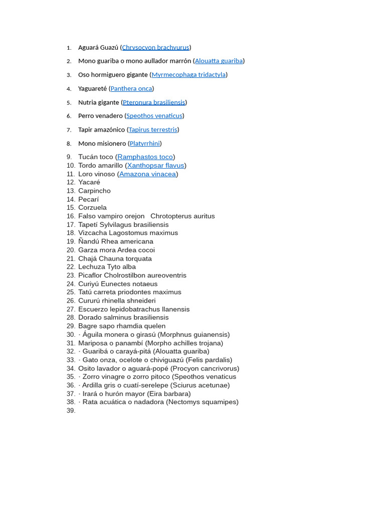 Fauna del NEA: Especies Destacadas | PDF