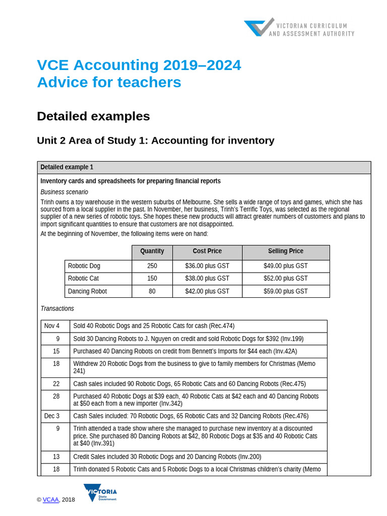 Unit 2 AoS 1 Detailed Example Acctg | PDF | Inventory | Cost Of Goods Sold
