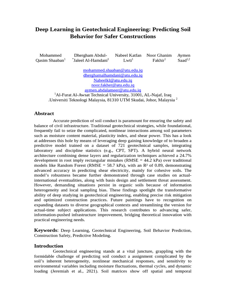 Deep Learning in Geotechnical Engineering Predicting Soil Behavior For ...