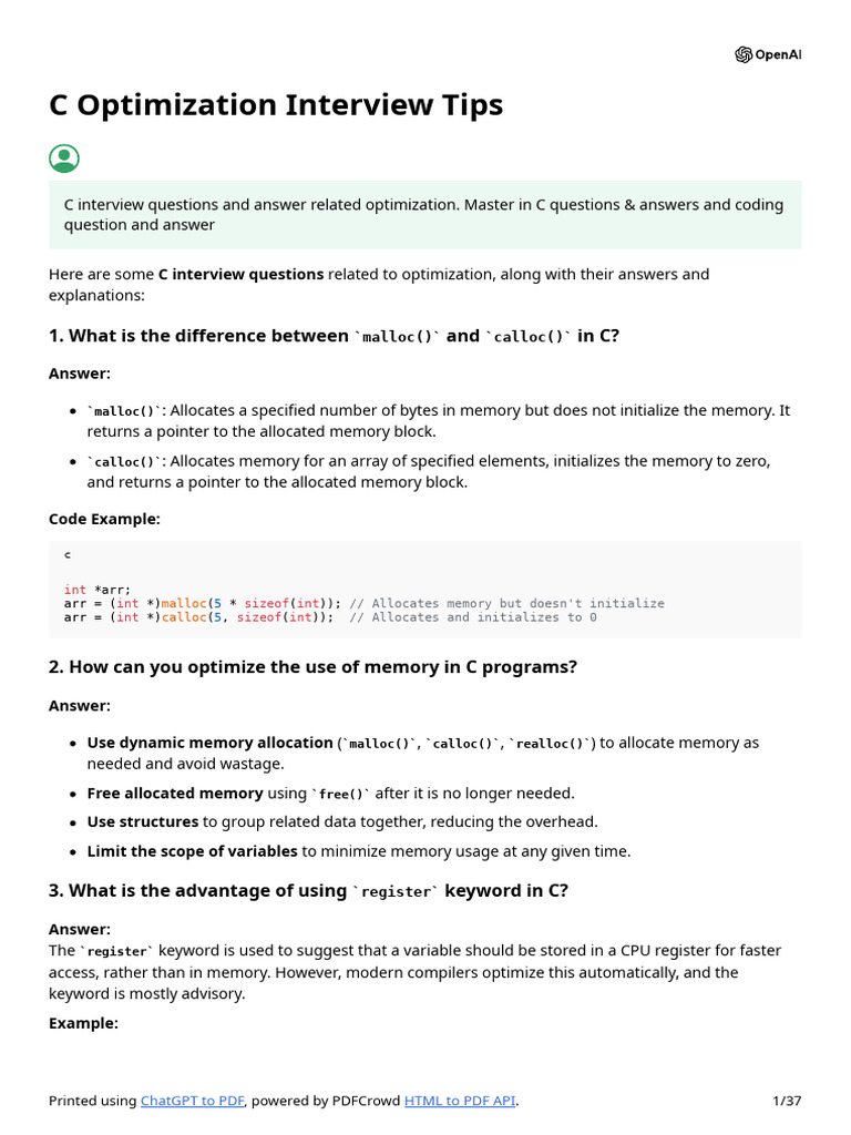 C Optimization Interview Tips | PDF | Callback (Computer Programming ...