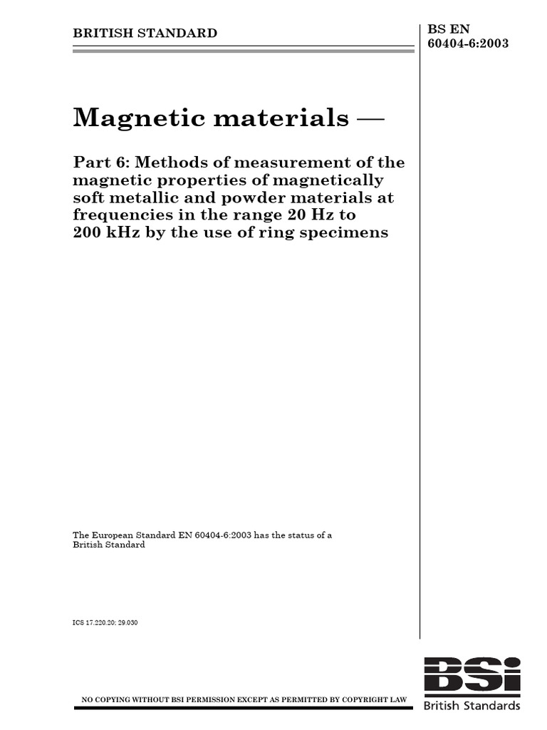 BS IEC 60404-6 - 2003 - Magnetic Materials | PDF | Electrical Engineering