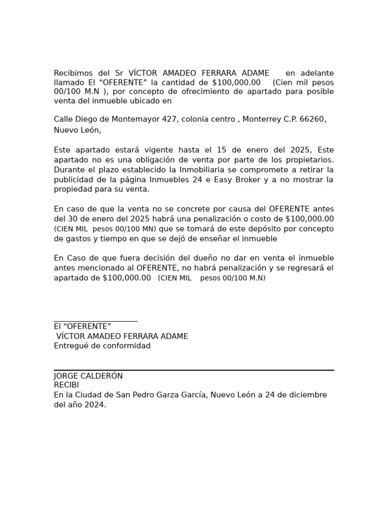 Recibo de Apartado Con Penalidad | PDF