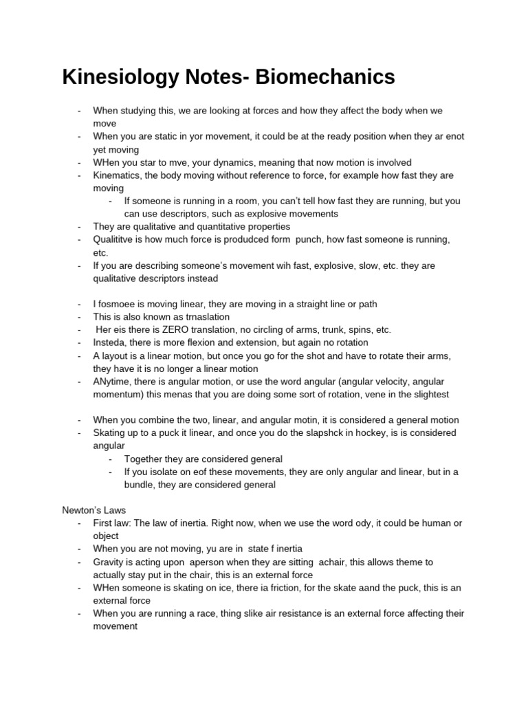 Kinesiology Notes - Biomechanics | PDF | Nervous System | Central ...