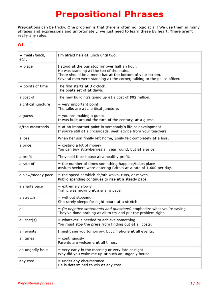 Understanding Prepositional Phrases | PDF