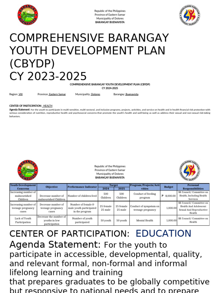 Comprehensive Barangay Youth Development Plan | PDF | Youth | Teenage Pregnancy