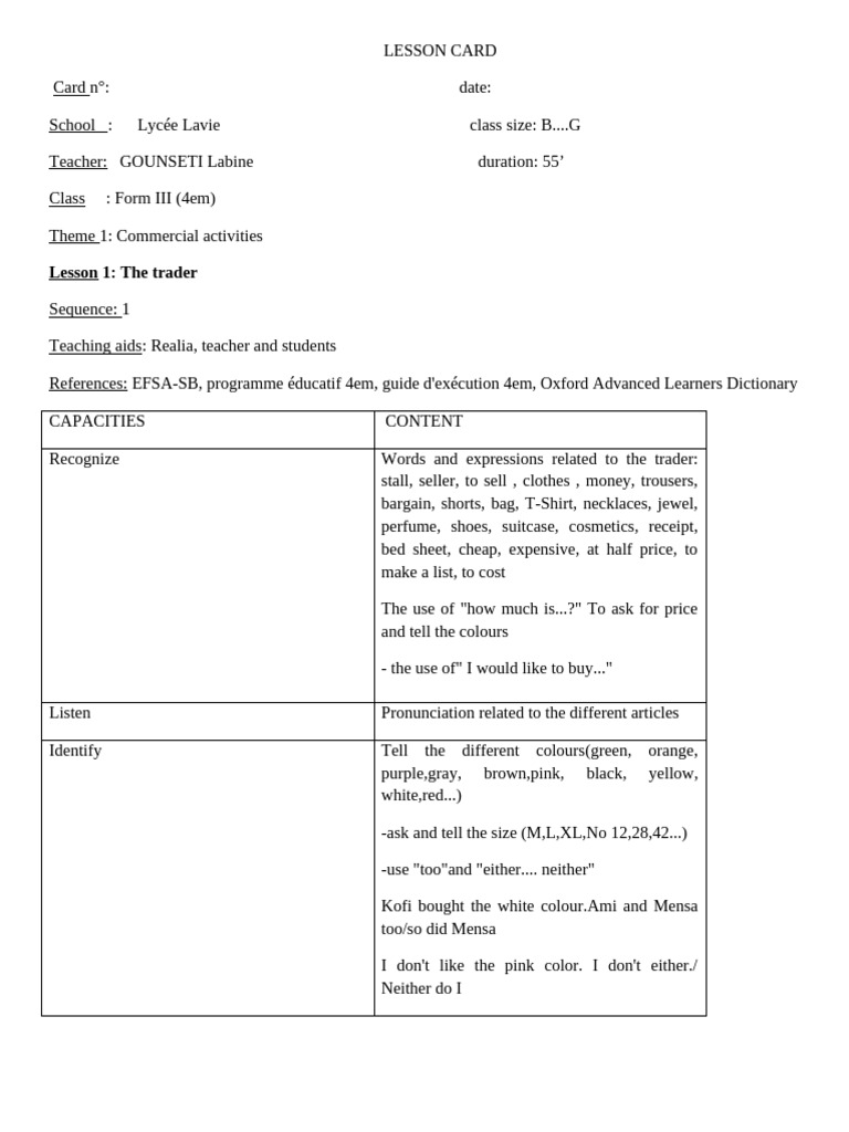 Lesson Card Iv | PDF | Plural | Reading Comprehension
