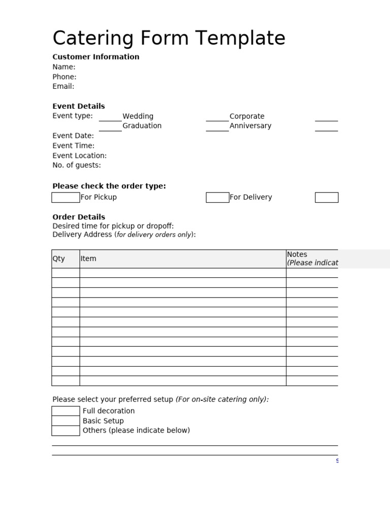 Catering Order Form Template | PDF
